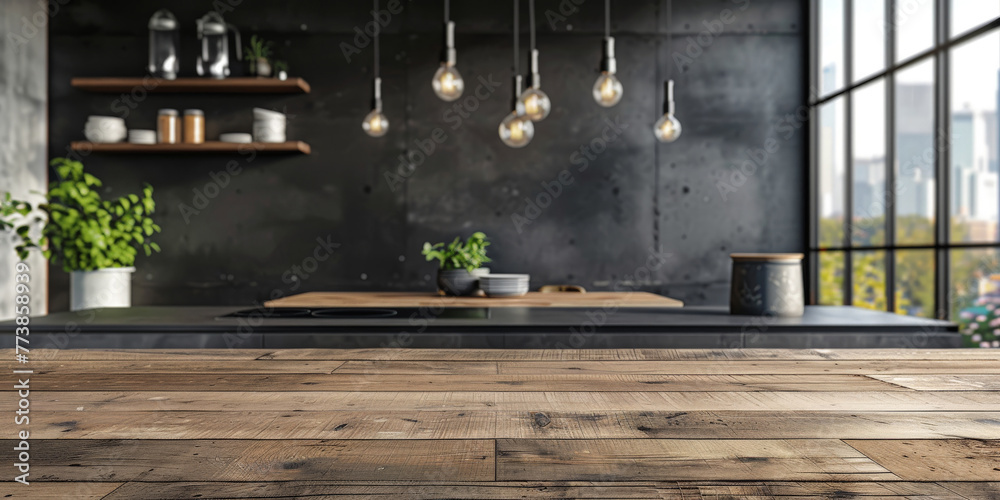 mpty wood table top counter on modern kitchen interior background ...