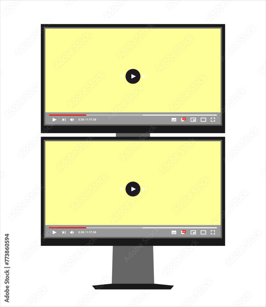 Computer desktop video player monitor screen mockup. PC social media ... Computer desktop video player monitor screen mockup. PC social media ...
