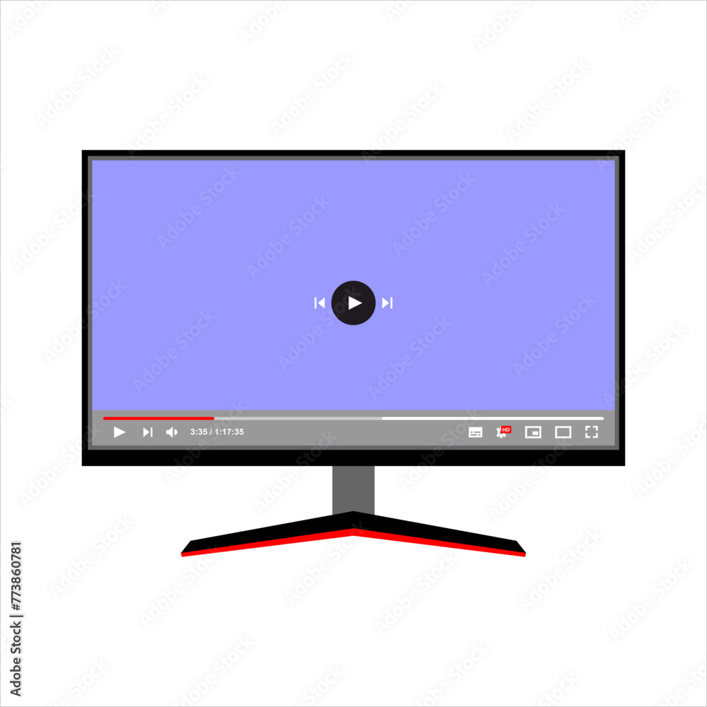 Vetor de Computer desktop video player monitor screen mockup. PC social ... Vetor de Computer desktop video player monitor screen mockup. PC social ...