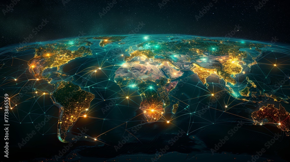 A globe with many lights on it, representing the world's network of ...