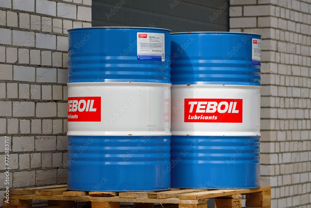 Minsk, Belarus. Mar 30, 2024. Teboil Lubricants warehouse, motor oil ...