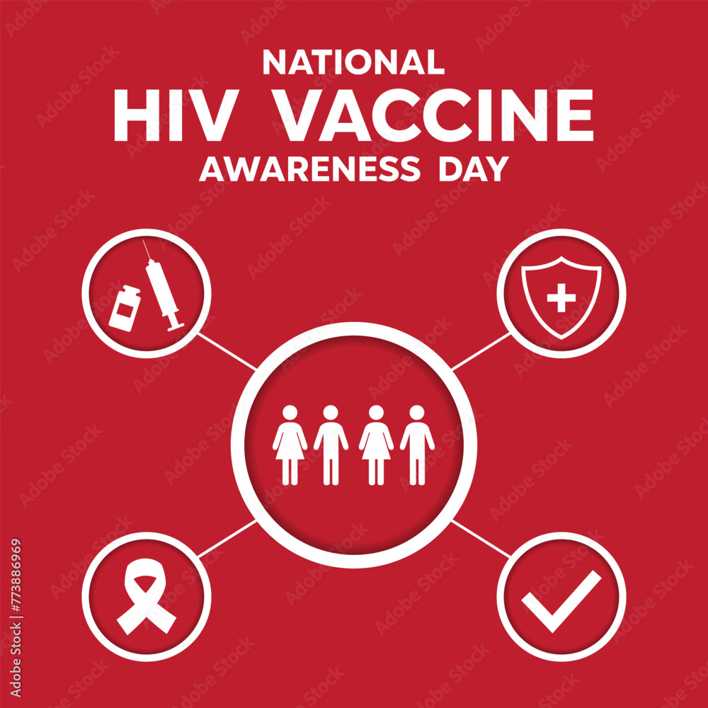 National Hiv Vaccine Day. People, ribbon syringe, checklist and shield ...