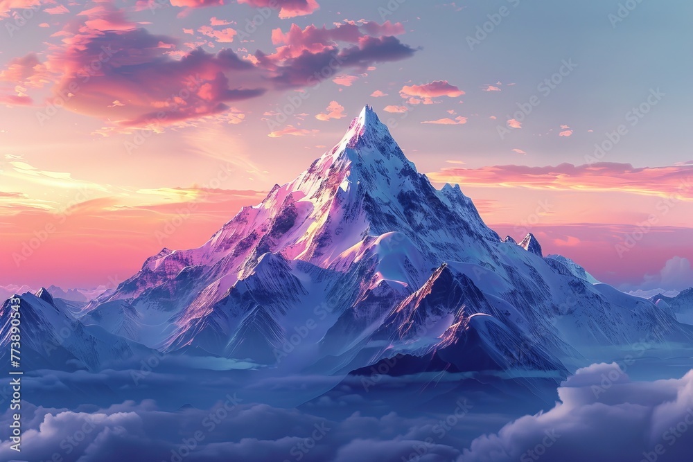 Minimalist background featuring a majestic single mountain peak amidst ...
