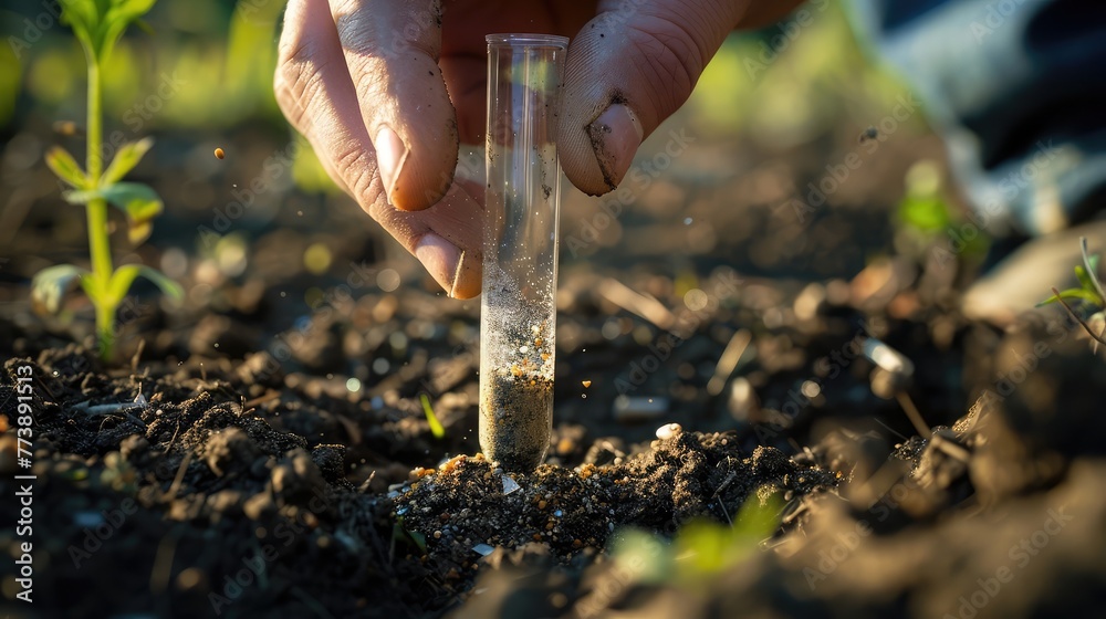 Microplastics in soil a test tube with soil sample - soil contaminated ...