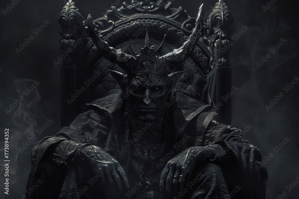 Demon as king Demon in a crown, on a dark throne, commands the ...