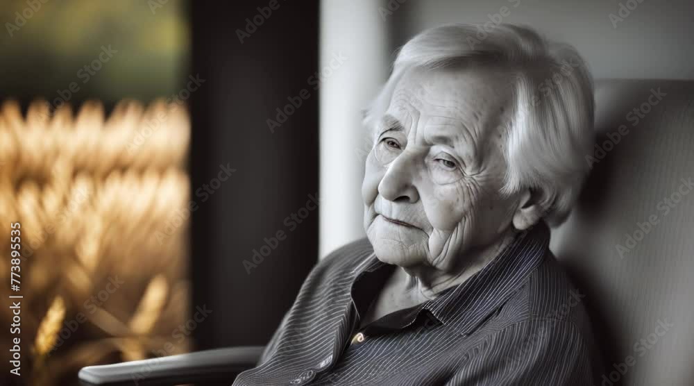 animation, motion effect an old man sitting alone in a cozy armchair by ...