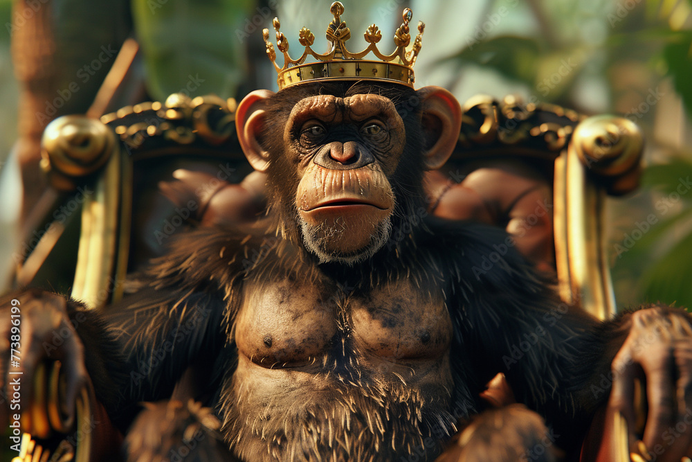 Monkey as king A monkey dons a crown, ruling a digital jungle kingdom ...