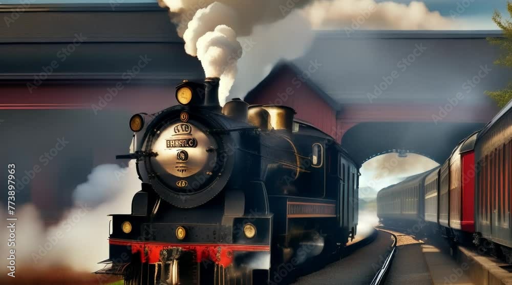 animation, motion effect a magnificent steam locomotive stands poised ...
