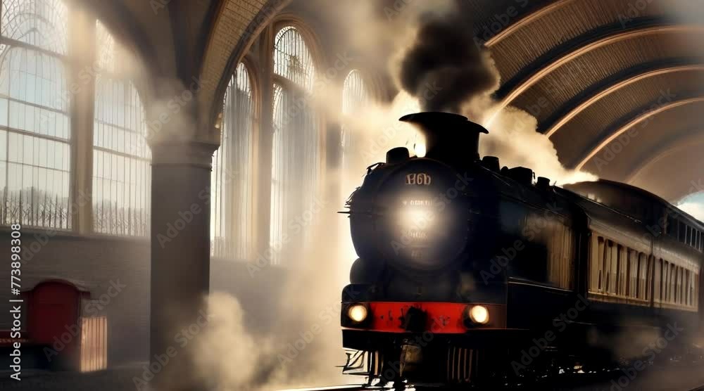 animation, motion effect a magnificent steam locomotive stands poised ...