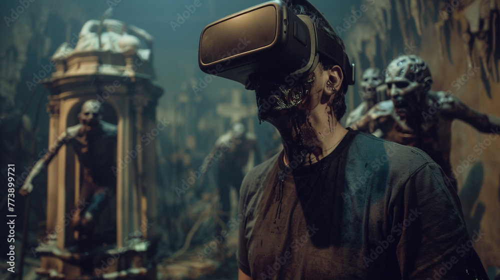 Foto de Zombie in VR Wanders through digital graveyards, merging horror with virtual undead ...