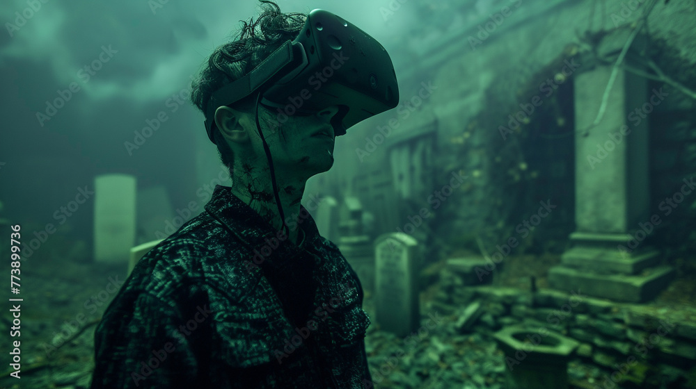 Foto de Zombie in VR Wanders through digital graveyards, merging horror ...