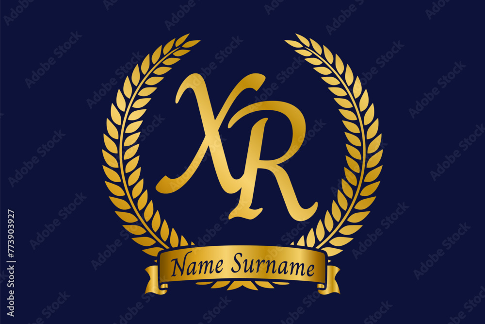 Initial letter X and R, XR monogram logo design with laurel wreath ...