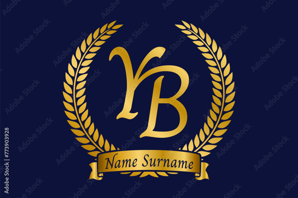 Initial letter Y and B, YB monogram logo design with laurel wreath ...