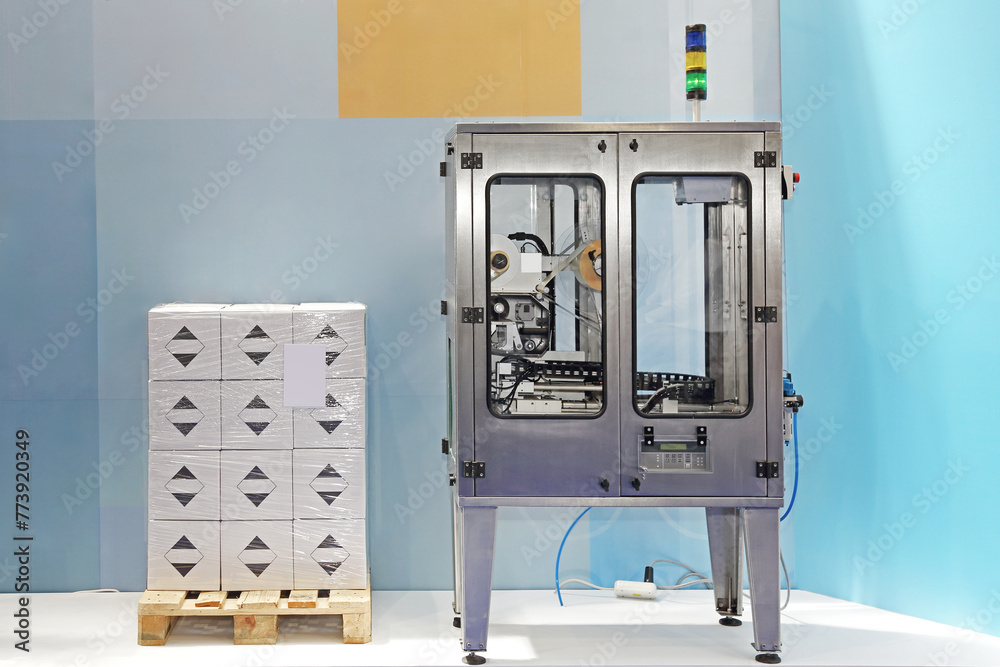 Automatic Labelling Machine for Boxes at Pallet Distribution Warehouse ...