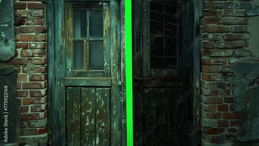 animation - old wooden door opening to green screen ,chroma key Stock ...