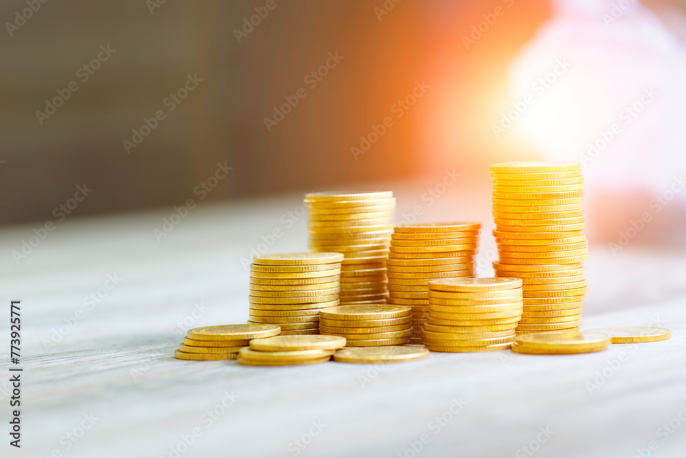Gold coins stacks background concept. Gold coins is representing riches ...