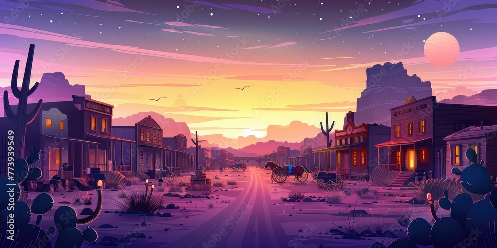 Dusty Wild West Townscape - Vintage Saloons, Horse-drawn Carriages, and ...