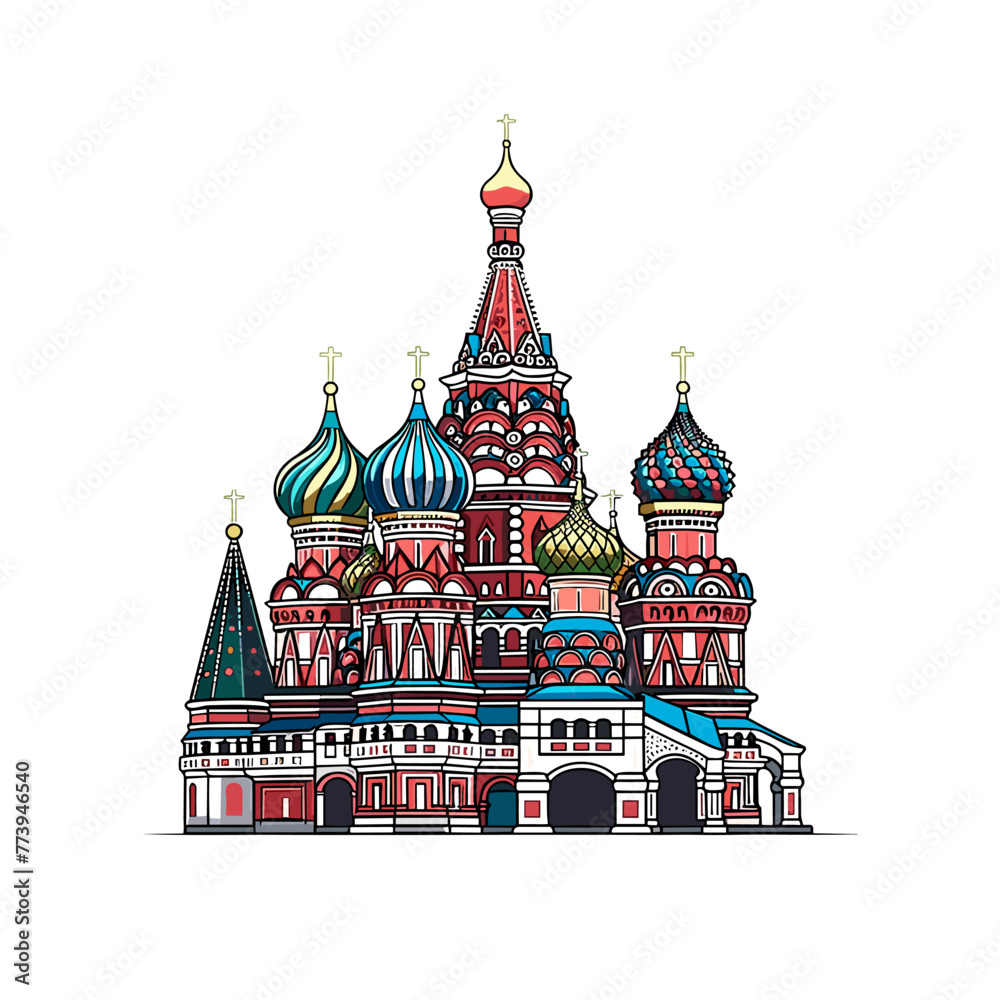Saint Basil's Cathedral hand-drawn comic illustration. Cathedral of ...