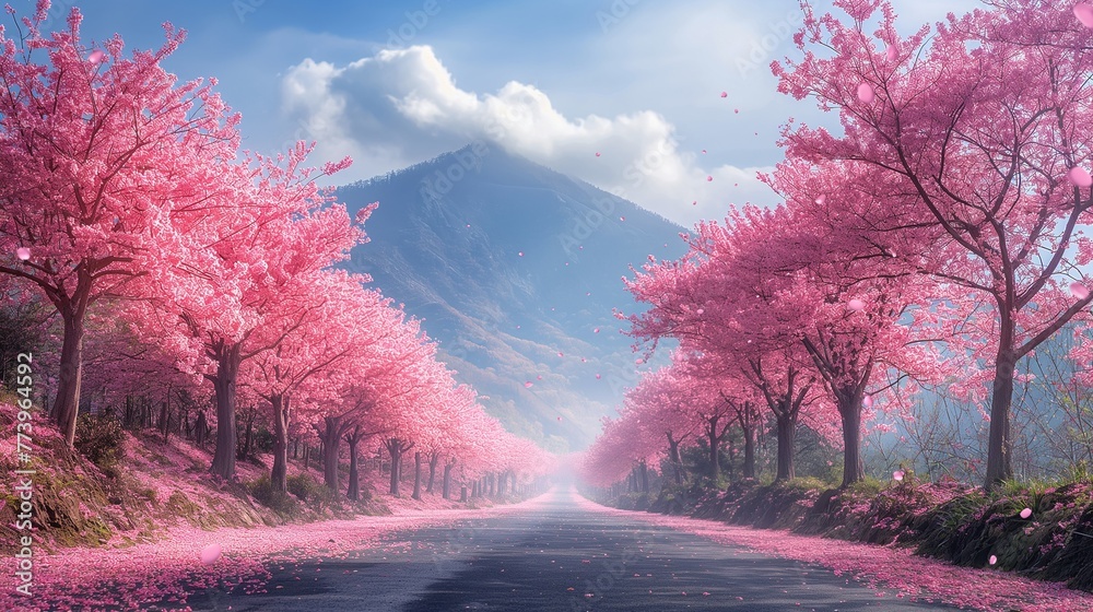 Beautiful scenery with cherry blossoms, Floating cherry blossom petals ...