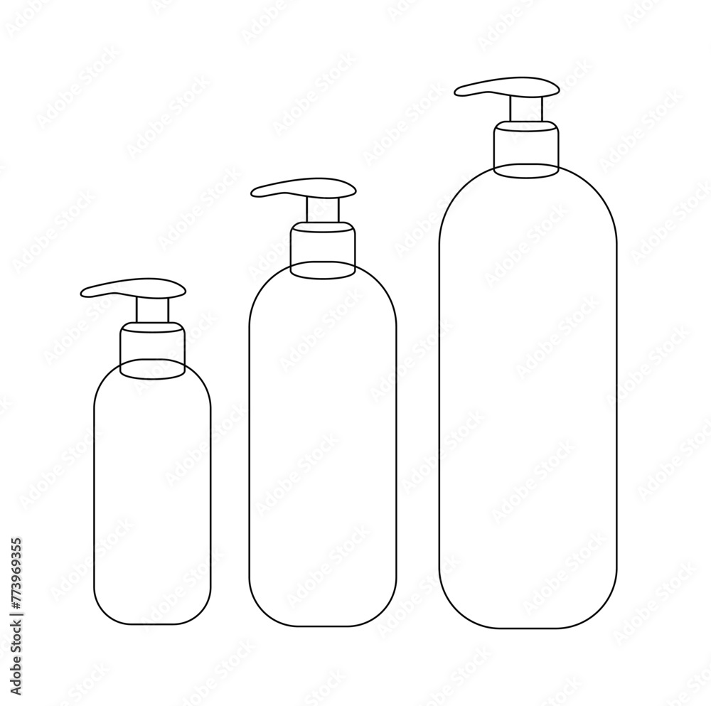 A set of three pump bottle dispensers of different sizes realistic ...