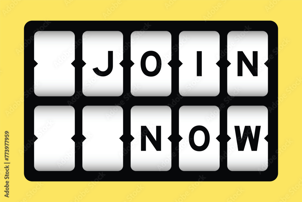 Black color in word join now on slot banner with yellow color ...