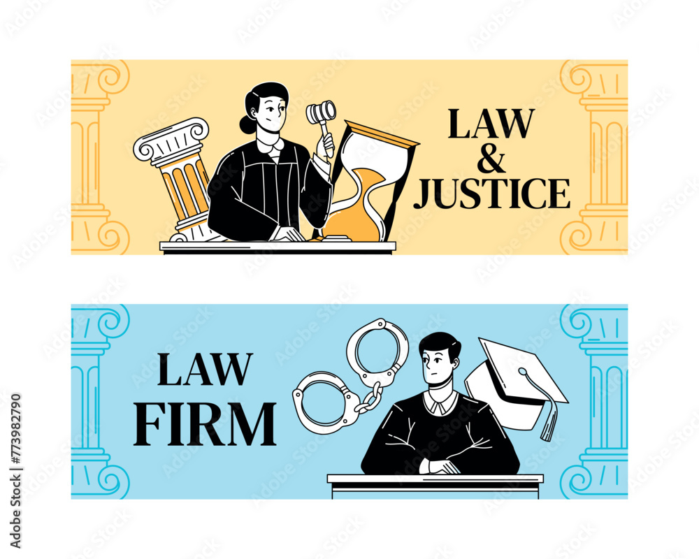 Hand drawn law horizontal banner template set Stock Vector | Adobe Stock