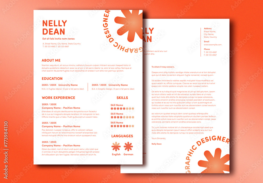 Geometric Resume Layout with Orange Accents Stock Template | Adobe Stock