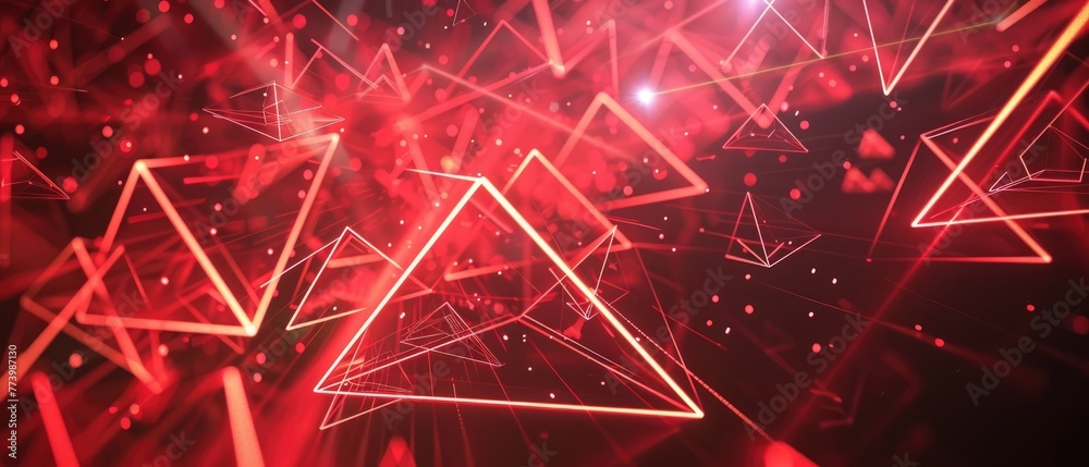 Ruby red triangle polygons depicting a laser weapon system, abstract ...
