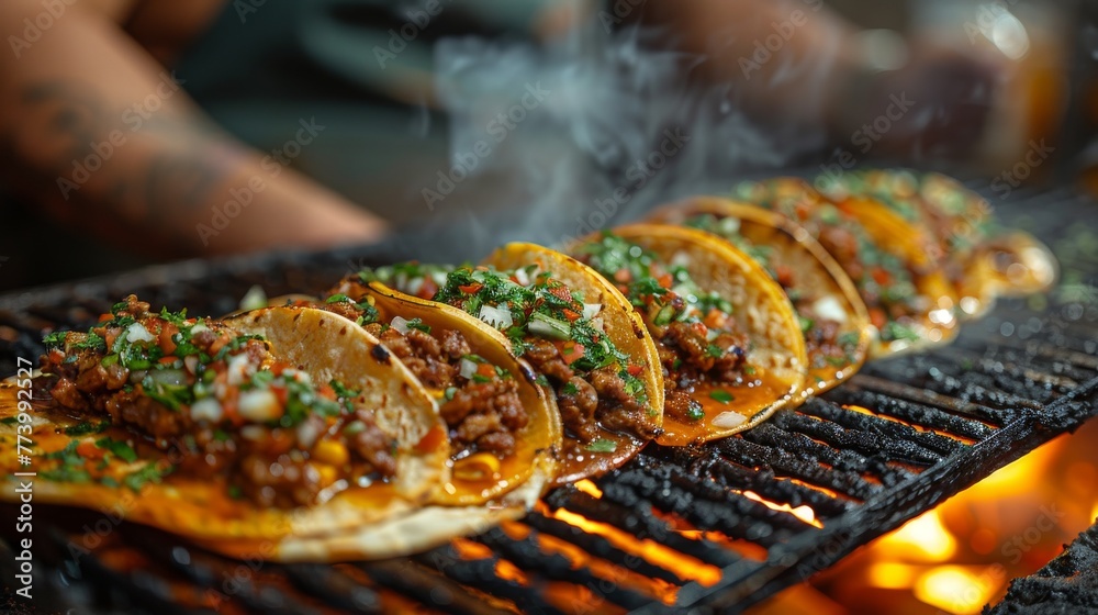 Mexican Street Tacos: A dynamic shot of street tacos being prepared ...