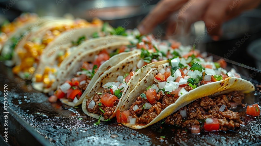 Mexican Street Tacos: A dynamic shot of street tacos being prepared ...