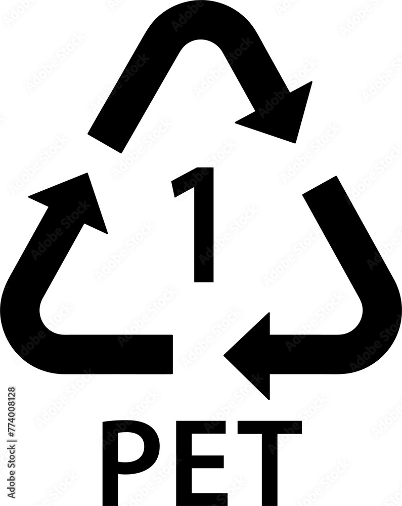 plastic recycling code PET 1, polyethylene terephthalate recycle symbol ...