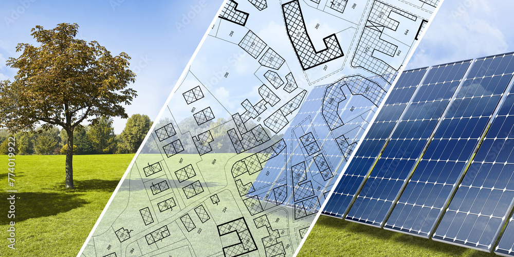 Installation of photovoltaic park on land and urban planning - Ground ...
