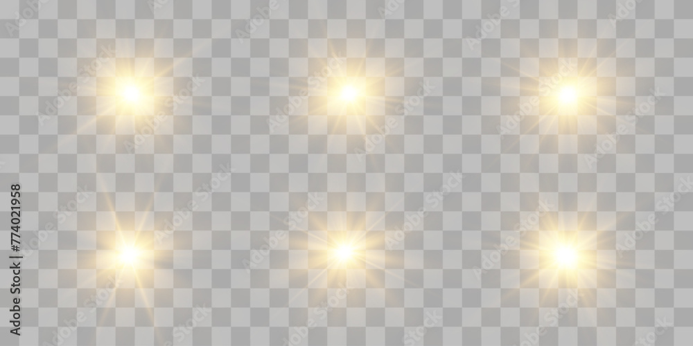 Vector transparent sunlight set, special flash light effect. Glow light ...