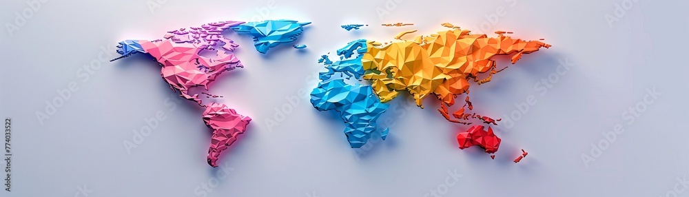 3D render icon 3D map of the world with different countries colored ...