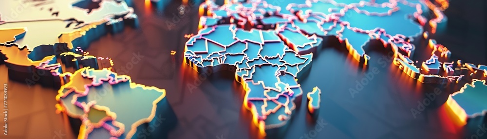 3D render icon 3D world map highlighting countries collaborating on ...