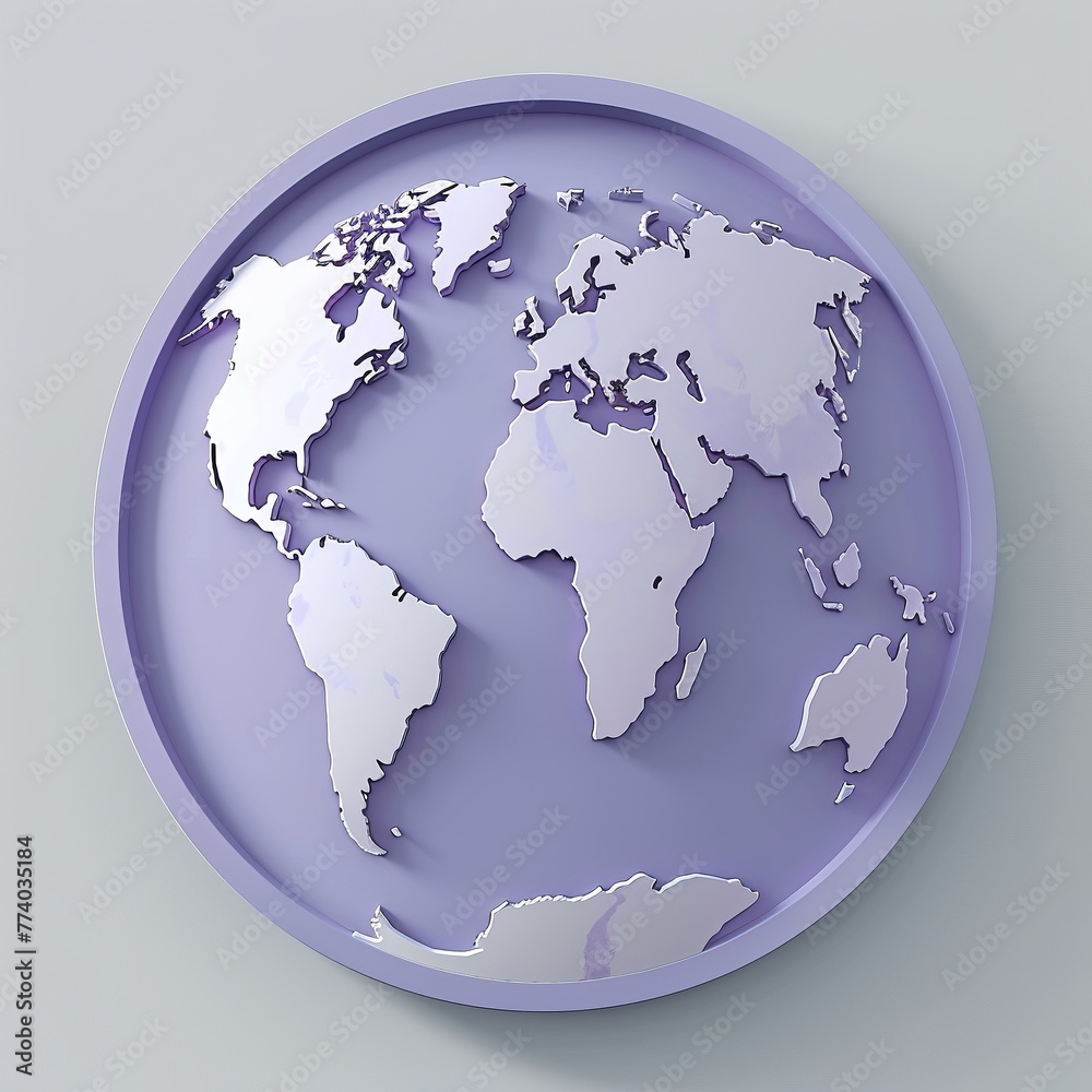 3D render icon 3D world map highlighting countries collaborating on ...