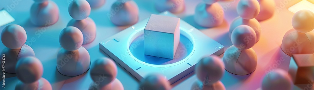 3D render icon A team of executives trying and failing to fit a square ...