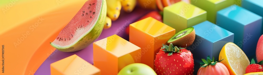 3D render icon Area chart with vibrant colors representing food ...