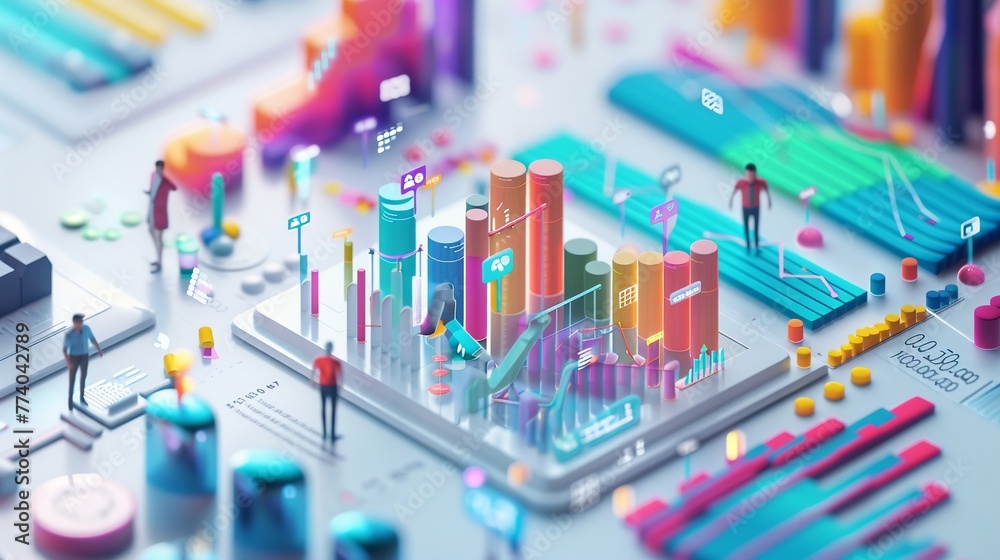 3D render icon Scatter plot with cute creatures interacting on a solid ...