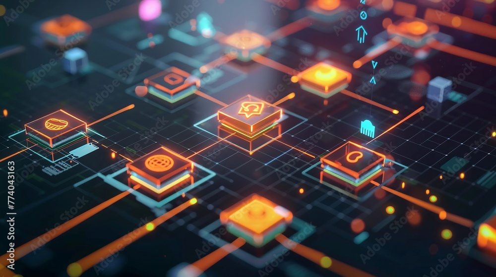 3D render icon Scatter plot with interconnected nodes visualizing data ...