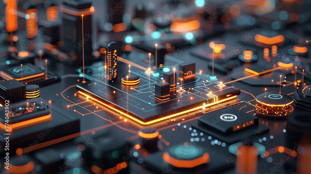3D render icon Scatter plot with interconnected nodes visualizing data flow across different ...