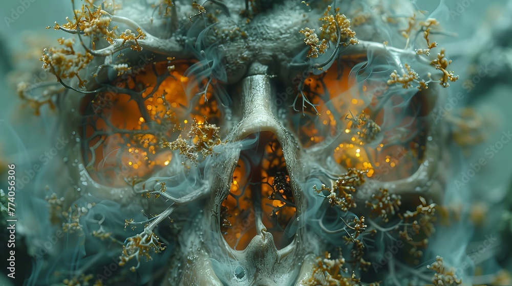 dead head 3d render fused with smoke burning. People smoke and die ...