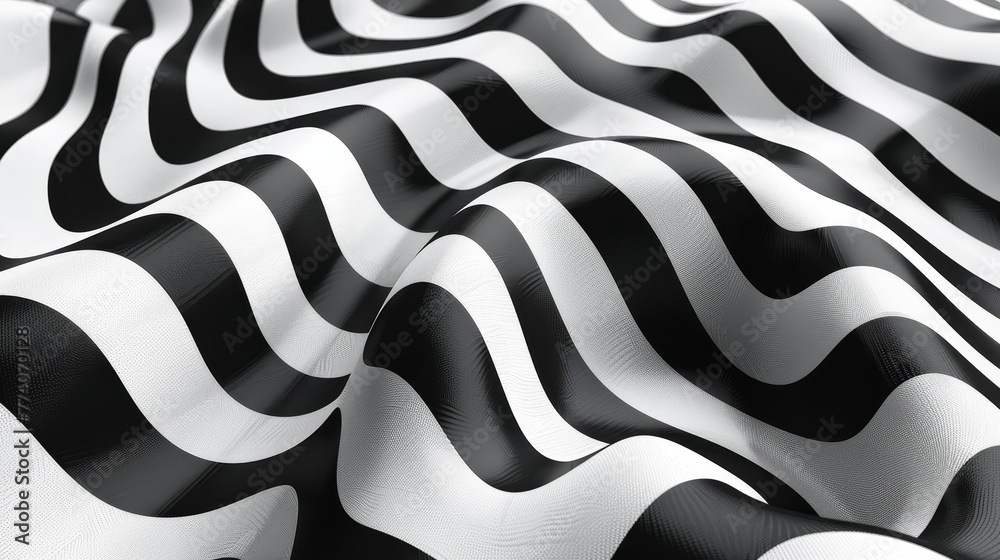 Decorative, set of black and white striped designs with distortion ...