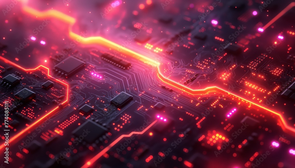 3d Abstract futuristic electronic circuit technology, ai generated ...
