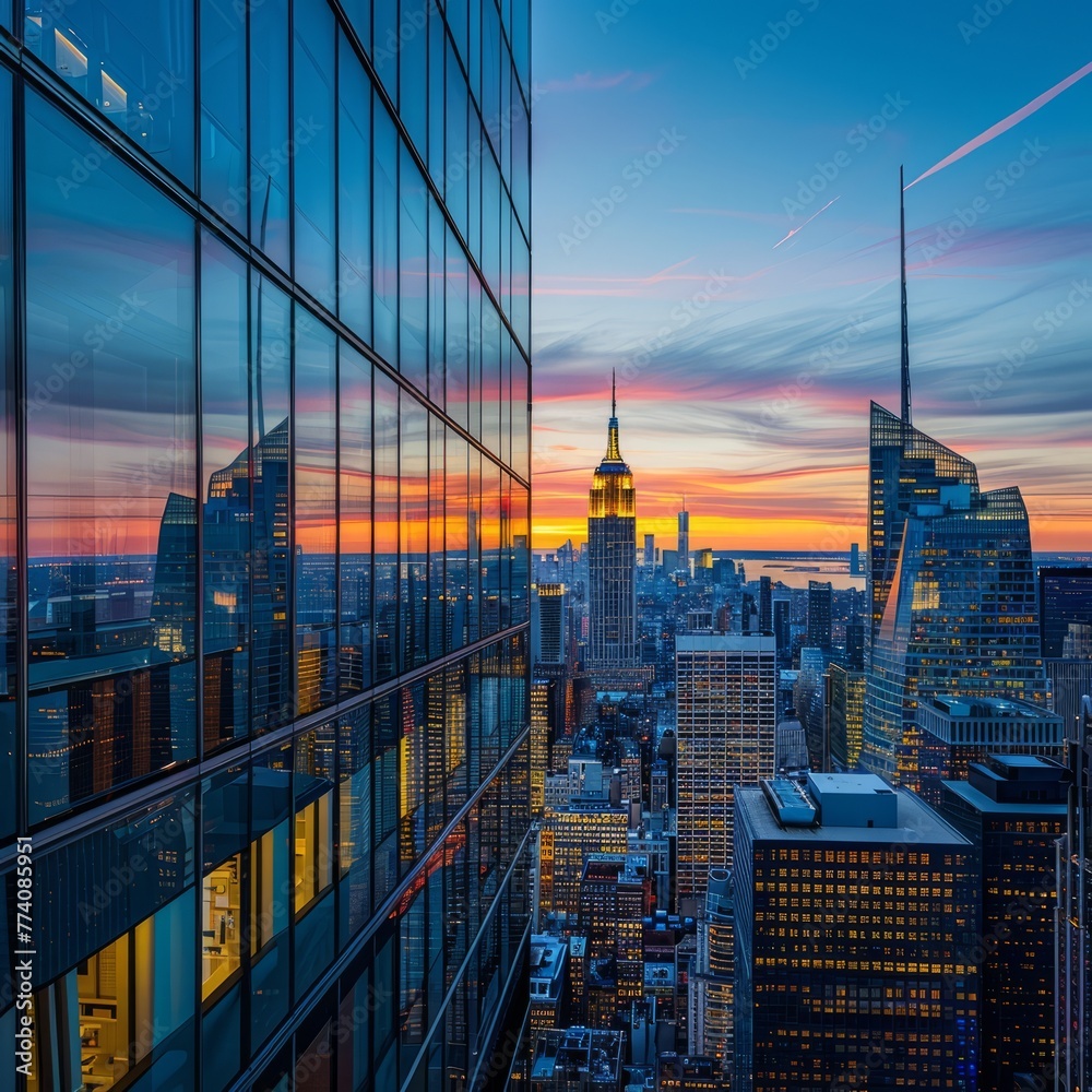 High-rise buildings, cityscape, modern architecture, sunset sky, urban ...