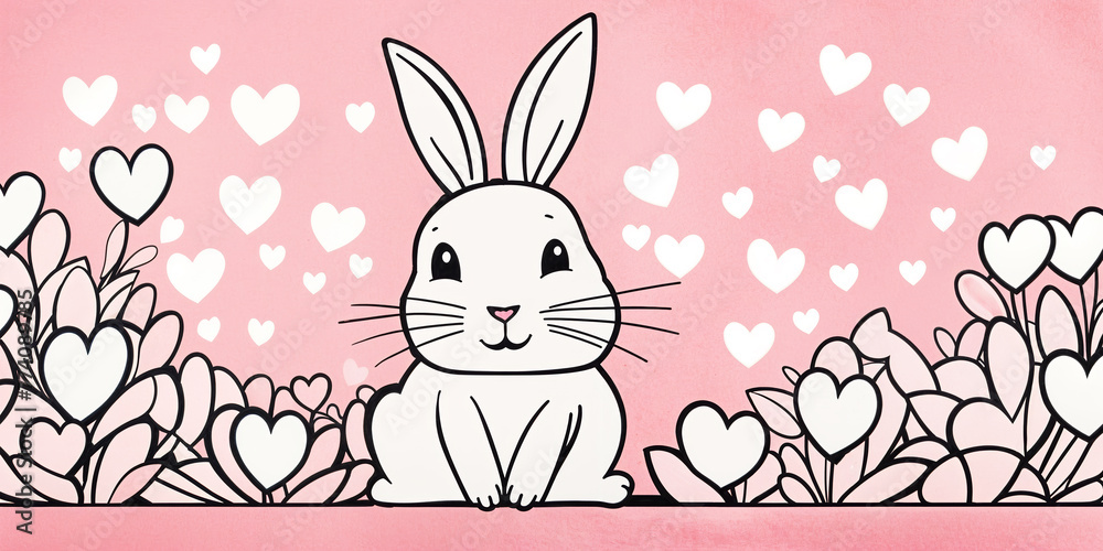 Cute white bunny rabbit radiating lots of heartfelt love, minimal pink ...