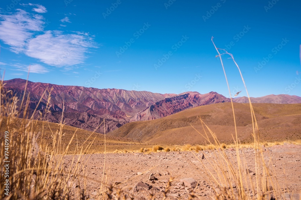 Road leading to the Seven Colors Hill in the village of Purmamarca ...