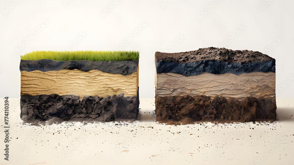 Soil layers. Four cross section soil layers. 3D illustration isolated ...