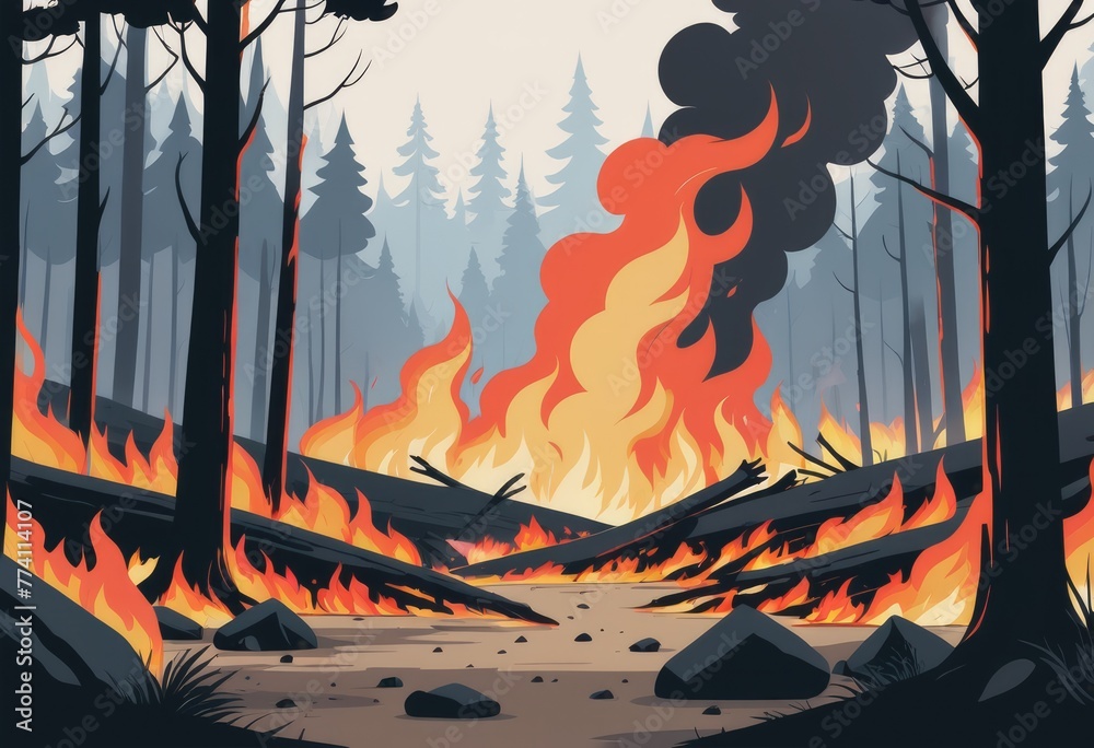 A raging forest fire destroys the natural environment, leaving behind ...
