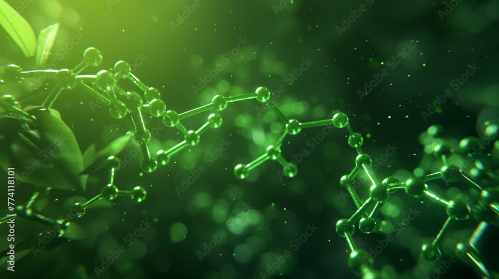 Biochemistry molecular or atom structure in medical science, green ...